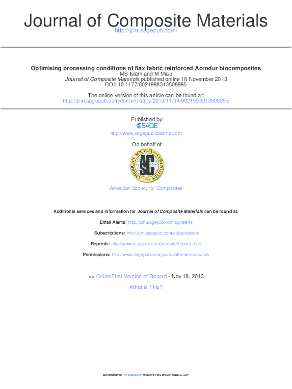 (PDF) Optimising processing conditions of flax fabric reinforced ...