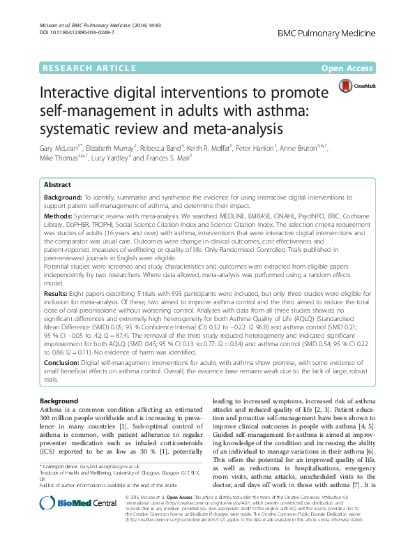 (PDF) Interactive digital interventions to promote self-management in adults with asthma ...