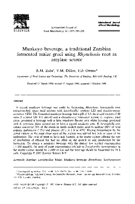 (PDF) Munkoyo beverage, a traditional Zambian fermented maize gruel ...
