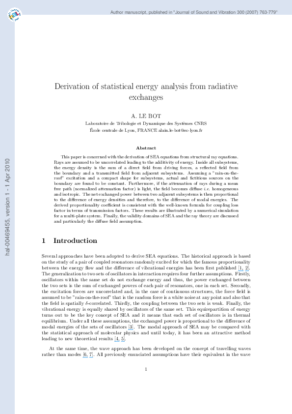 (PDF) Derivation of statistical energy analysis from radiative exchanges