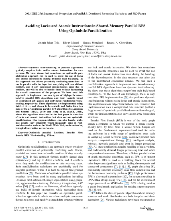 Pdf Avoiding Locks And Atomic Instructions In Shared Memory Parallel Bfs Using Optimistic