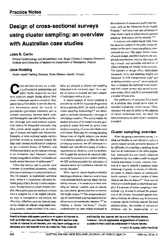 (PDF) Design of cross-sectional surveys using cluster sampling: an ...