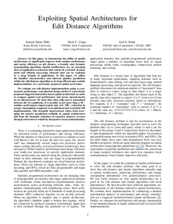 Pdf Exploiting Spatial Architectures For Edit Distance Algorithms