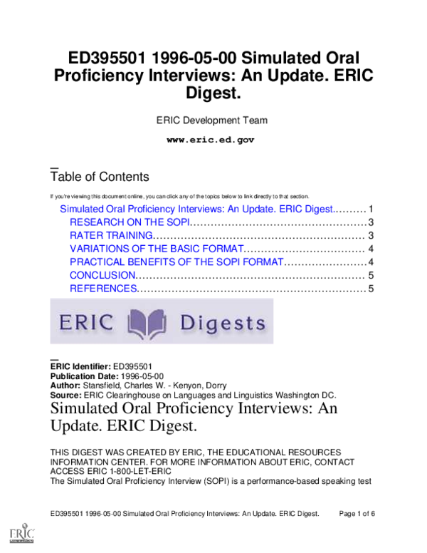 (PDF) Simulated Oral Proficiency Interviews: An Update