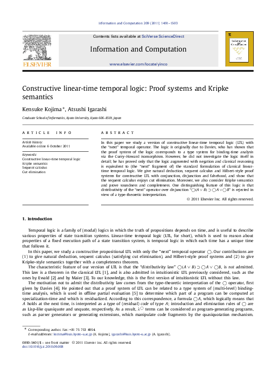 Pdf Constructive Linear Time Temporal Logic Proof Systems And Kripke Semantics