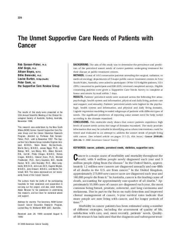 (PDF) The unmet supportive care needs of patients with cancer