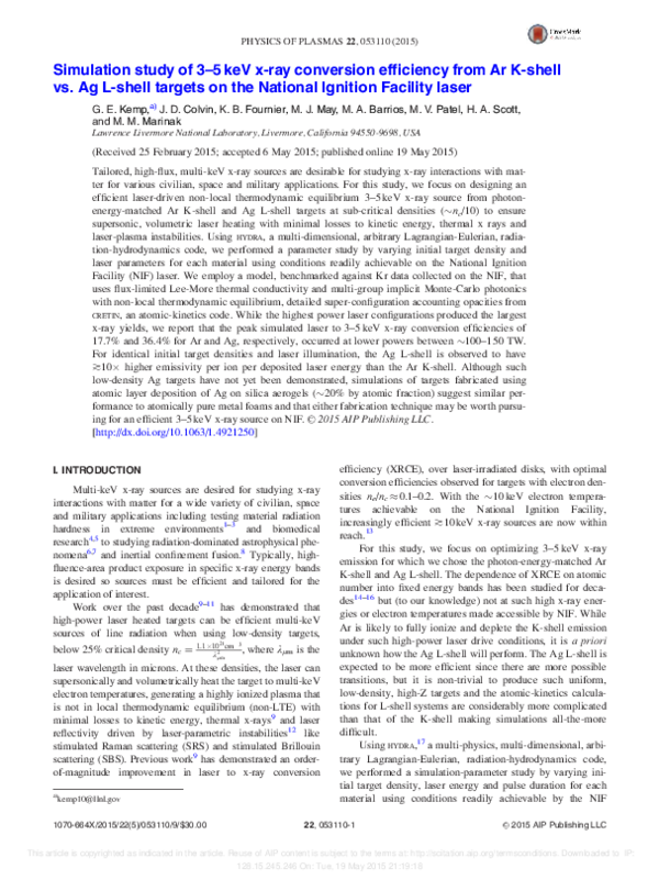 (PDF) Simulation study of 3–5 keV x-ray conversion efficiency from Ar K ...