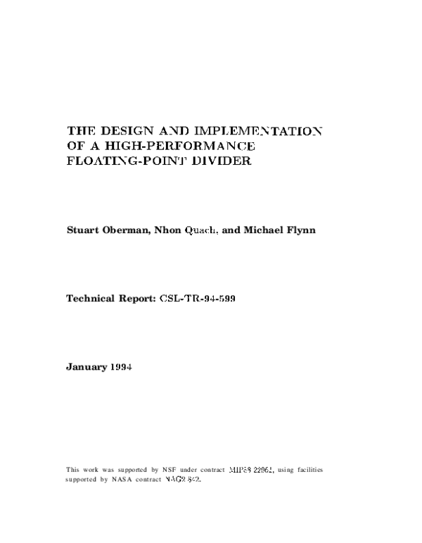 Pdf The Design And Implementation Of A High Performance Floating Point Divider