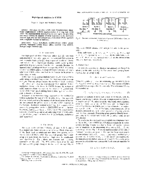 (PDF) High-speed addition in CMOS