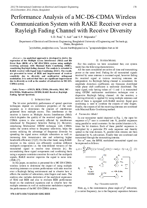 Pdf Performance Analysis Of A Mc Ds Cdma Wireless Communication
