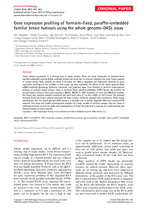 (PDF) Gene expression profiling of formalin-fixed, paraffin-embedded familial breast tumours ...