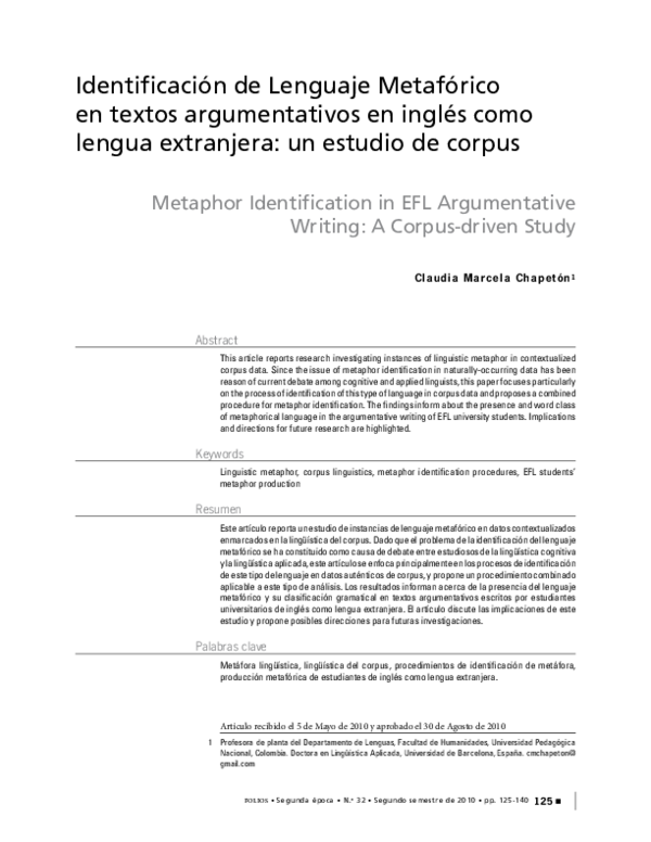 (PDF) Metaphor Identification in EFL Argumentative Writing: A Corpus ... (PDF) Metaphor Identification in EFL Argumentative Writing: A Corpus ...