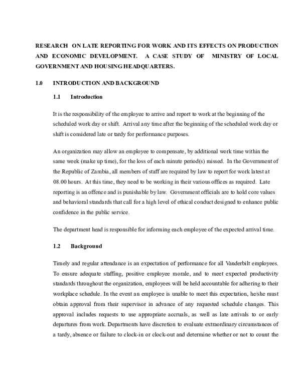 (DOC) RESEARCH ON LATE REPORTING FOR WORK AND ITS EFFECTS ON PRODUCTION ...