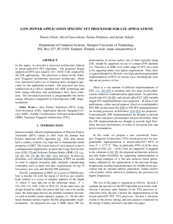 Pdf Low Power Application Specific Fft Processor For Lte Applications