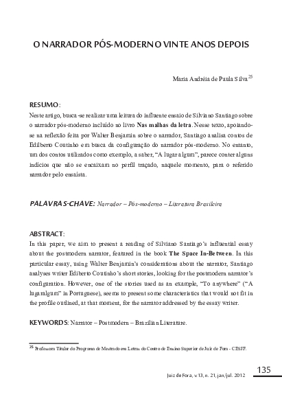(PDF) O narrador pós-moderno vinte anos depois