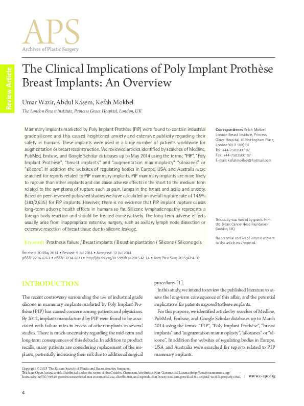 (PDF) The Clinical Implications of Poly Implant Prothèse Breast ...