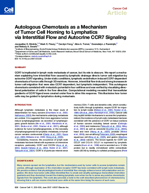 (PDF) Autologous Chemotaxis as a Mechanism of Tumor Cell Homing to Lymphatics via Interstitial ...
