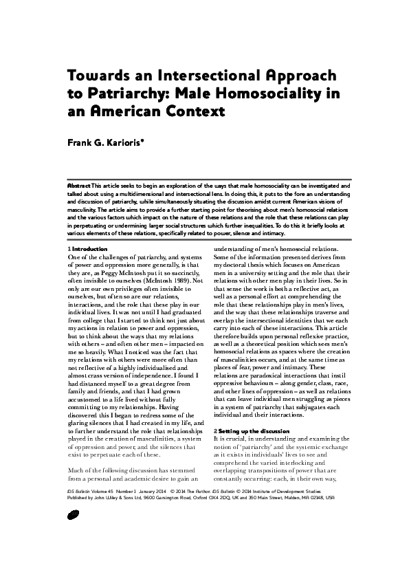 (PDF) Towards an Intersectional Approach to Patriarchy: Male ...