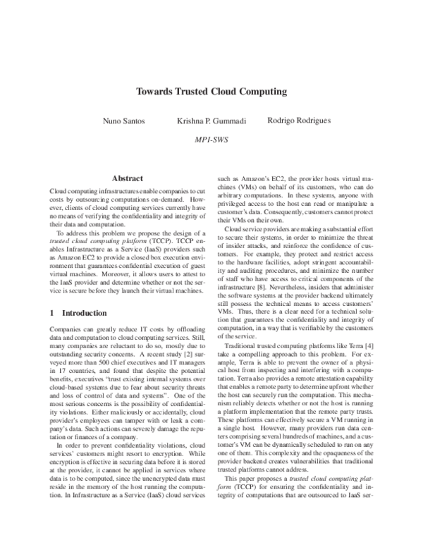 (PDF) Towards trusted cloud computing