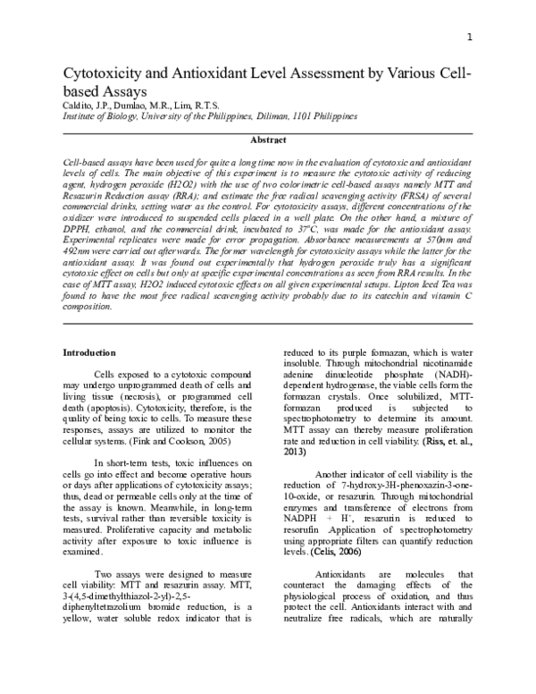 (DOC) Cytotoxicity and Antioxidant Level Assessment by Various Cell ...