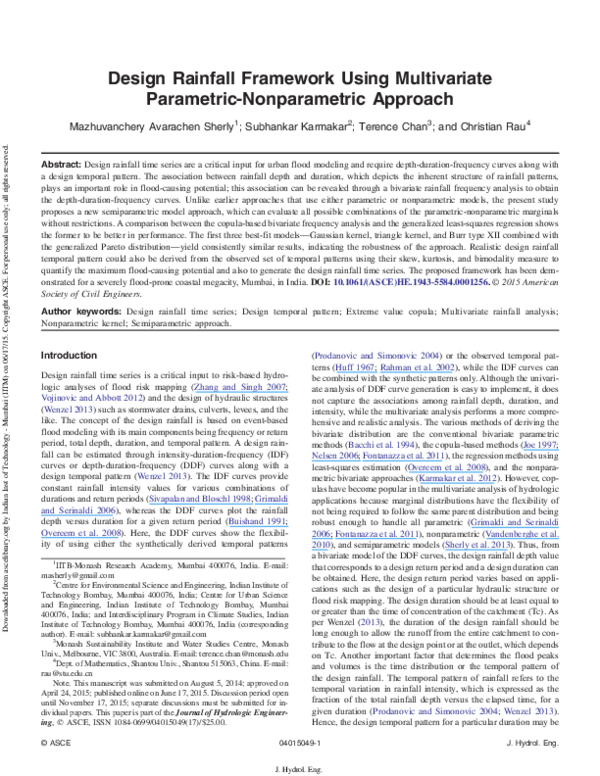 Pdf Design Rainfall Framework Using Multivariate Parametric Nonparametric Approach