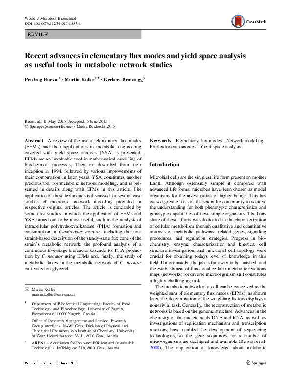 (PDF) Recent advances in elementary flux modes and yield space analysis as useful tools in ...