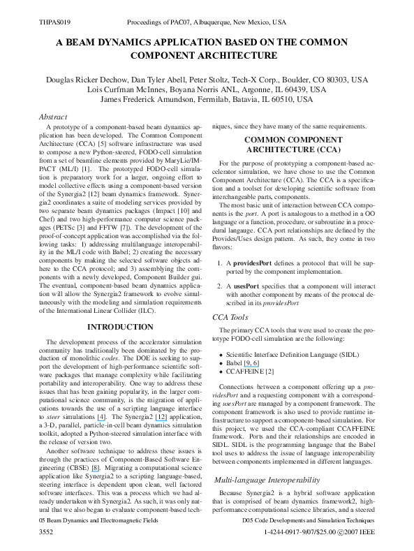 (PDF) A beam dynamics application based on the common component ...