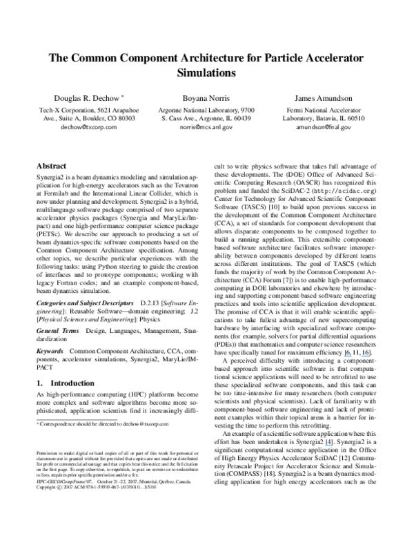 (PDF) The common component architecture for particle accelerator simulations