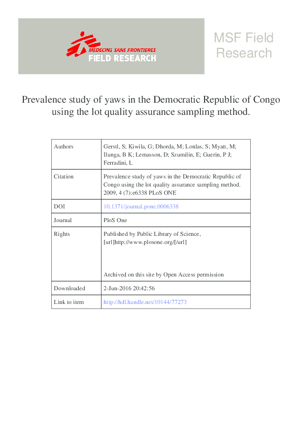 (PDF) Prevalence Study of Yaws in the Democratic Republic of Congo ...