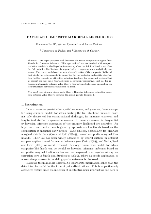 (PDF) Bayesian composite marginal likelihoods