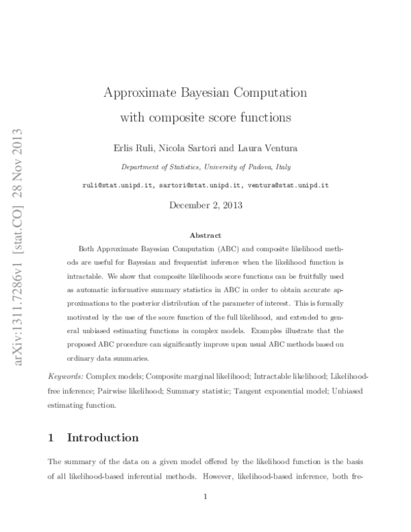 (PDF) Approximate Bayesian Computation with composite score functions