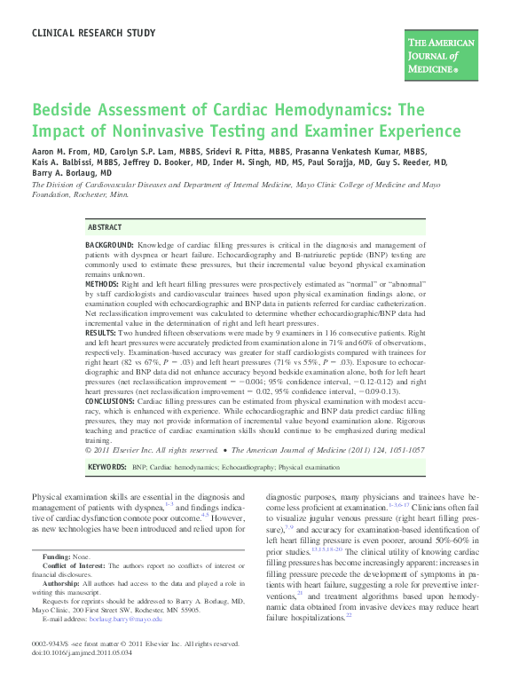 (PDF) Bedside Assessment of Cardiac Hemodynamics: The Impact of ...