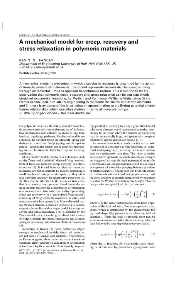 (PDF) A mechanical model for creep, recovery and stress relaxation in ...