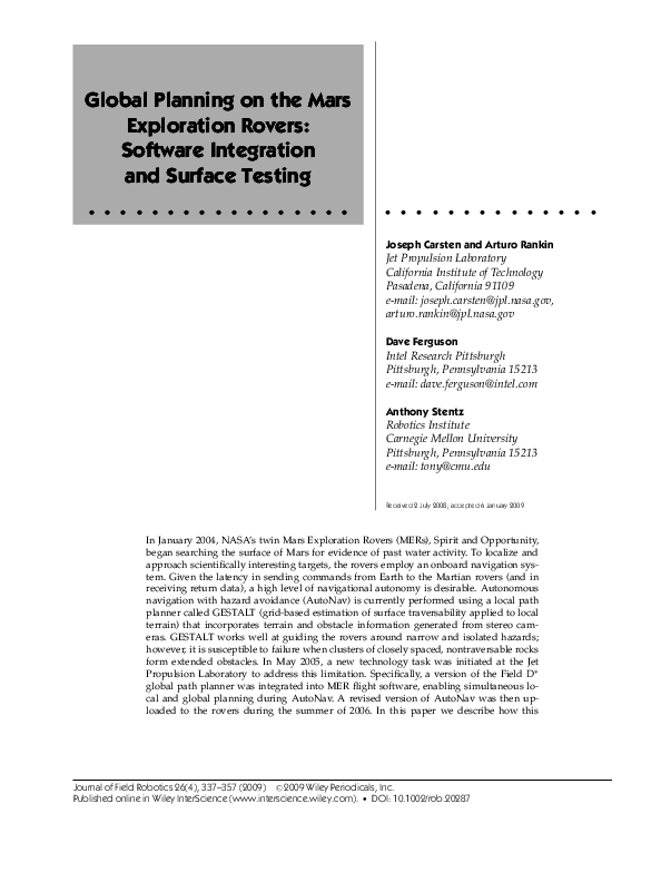 (PDF) Global planning on the Mars Exploration Rovers: Software ...