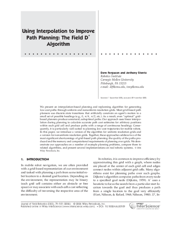 (PDF) Using interpolation to improve path planning: The Field D* algorithm
