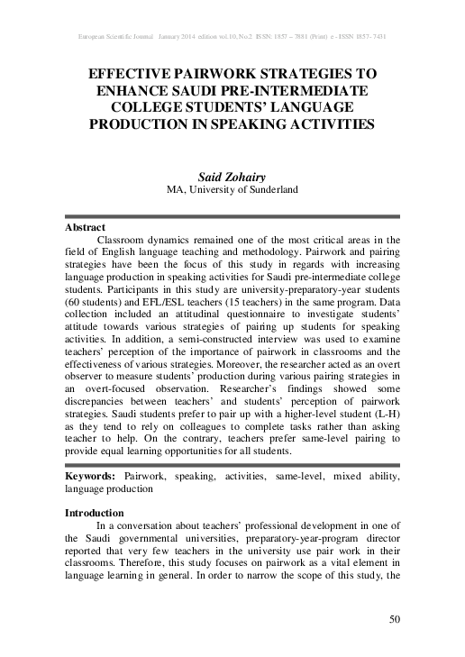(PDF) Effective Pairwork Strategies to Enhance Saudi Pre-Intermediate ...