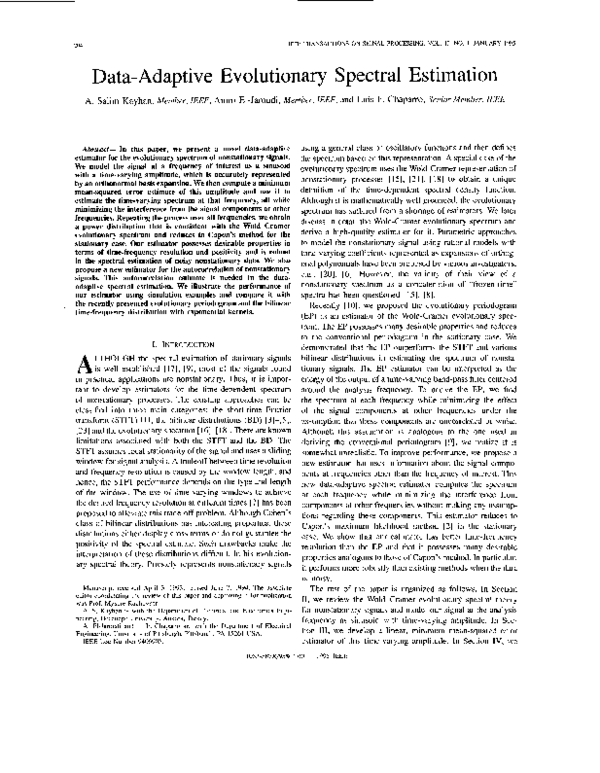 Pdf Data Adaptive Evolutionary Spectral Estimation Luis F Chaparro