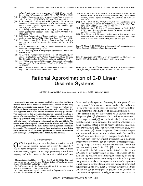 (PDF) Rational approximation of 2-D linear discrete systems