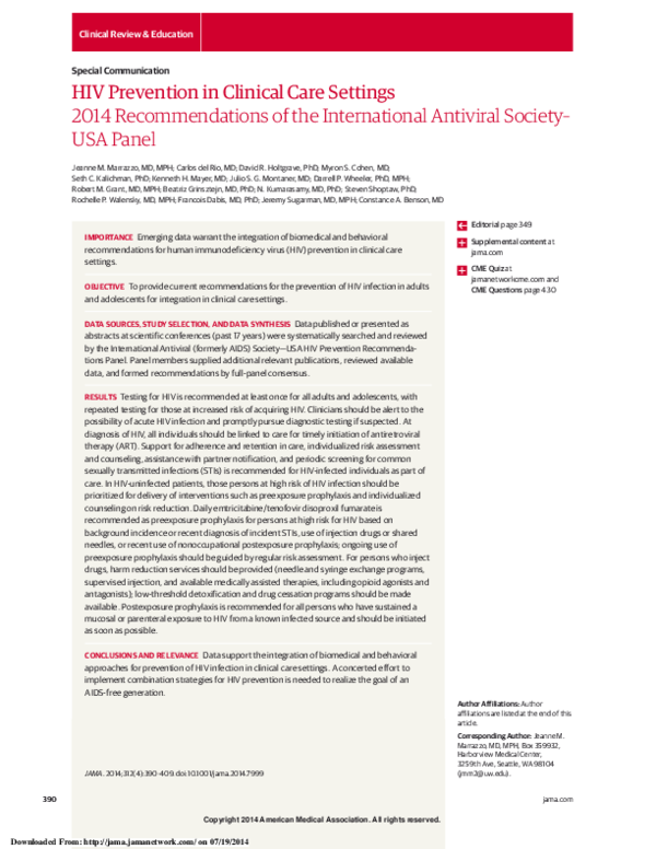 (PDF) HIV prevention in clinical care settings: 2014 recommendations of ...