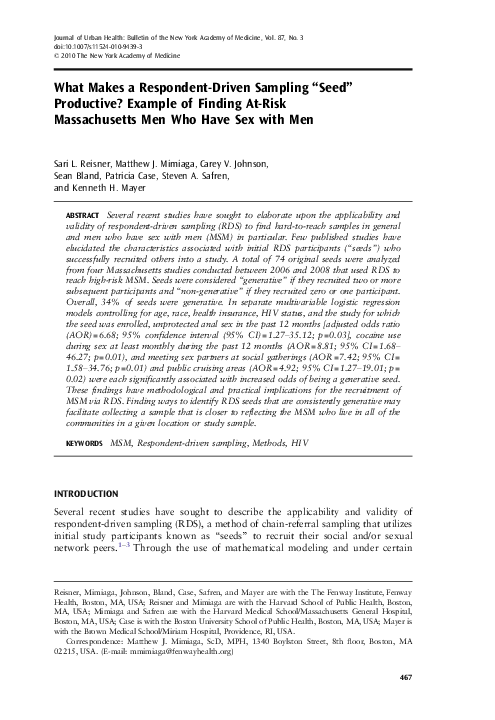 (PDF) What Makes a Respondent-Driven Sampling Seed Productive? Example ...