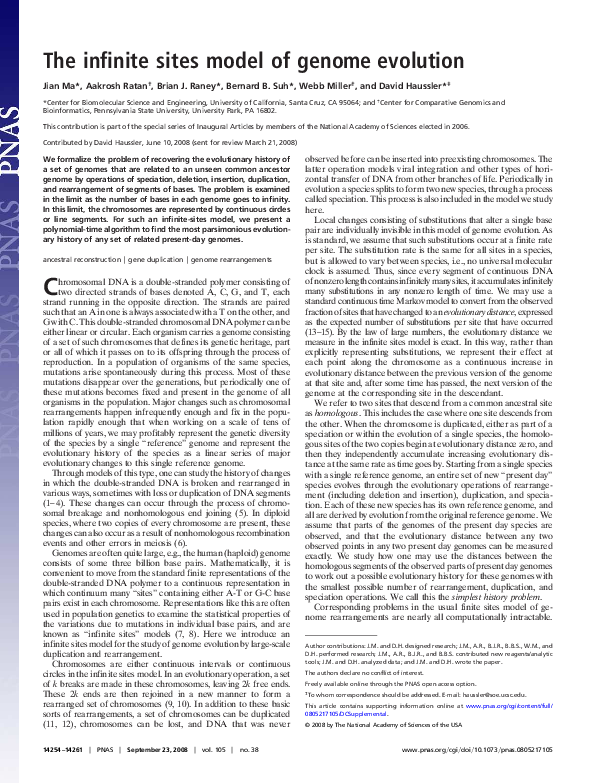 (PDF) The infinite sites model of genome evolution