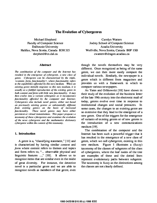 (PDF) The evolution of cybergenres