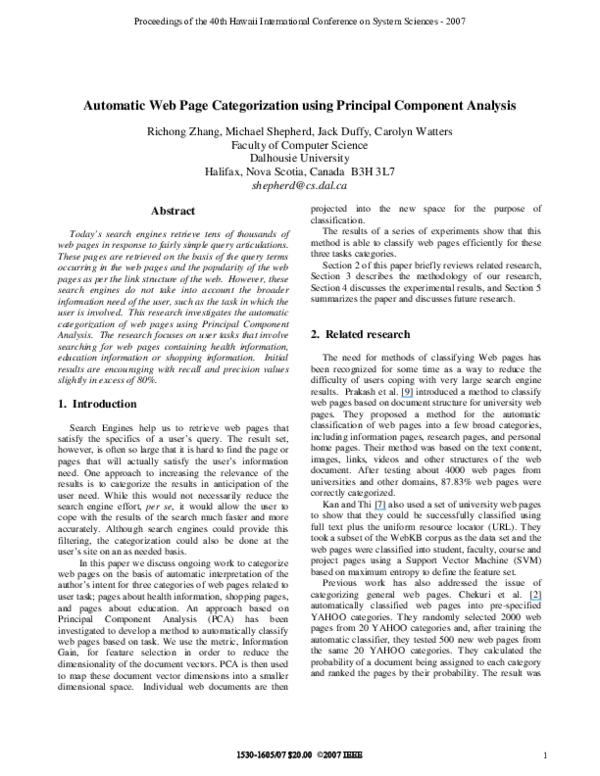 (PDF) Automatic Web Page Categorization using Principal Component Analysis | carolyn watters ...