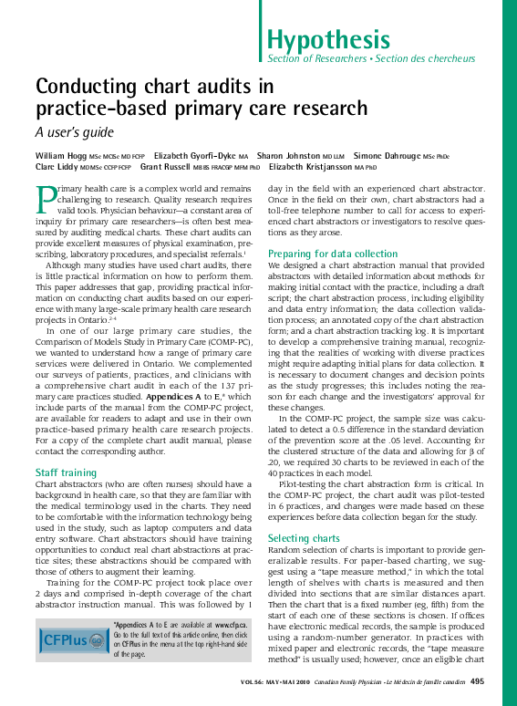 (PDF) Conducting chart audits in practice-based primary care research ...