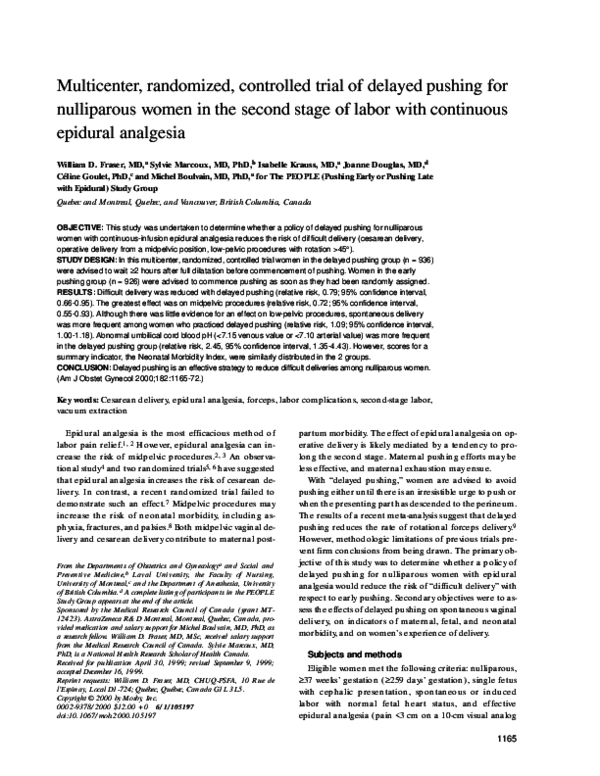 Pdf Multicenter Randomized Controlled Trial Of Delayed Pushing For