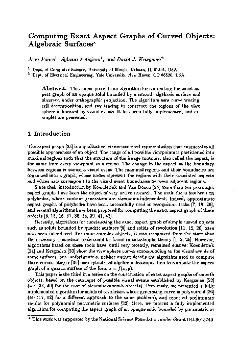(PDF) Computing Exact Aspect Graphs of Curved Objects: Parametric Surfaces