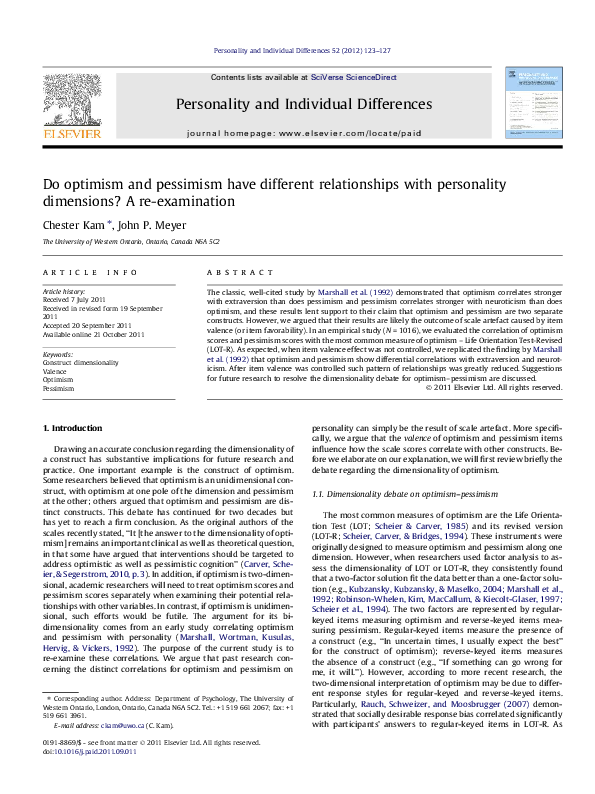 (PDF) Do optimism and pessimism have different relationships with ...
