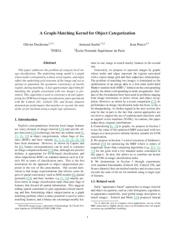 Pdf A Graph Matching Kernel For Object Categorization Jean Ponce