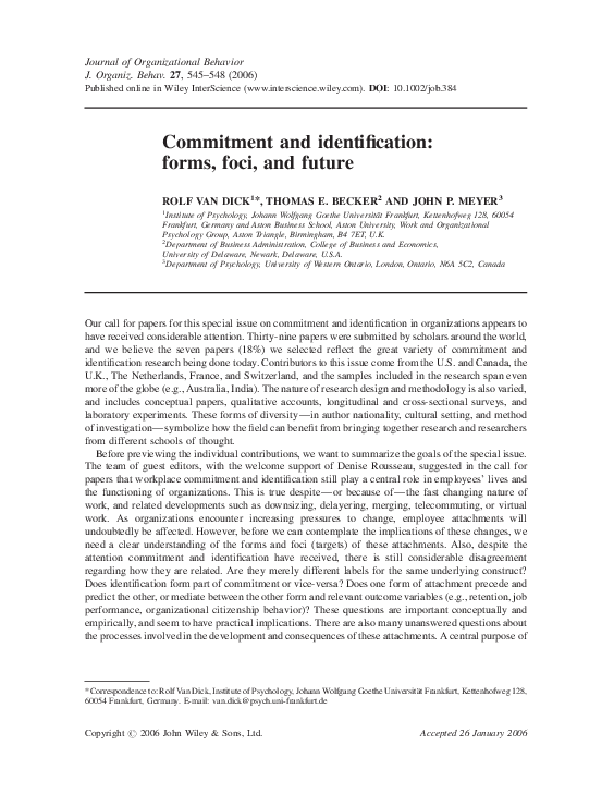 (PDF) Commitment and identification: forms, foci, and future