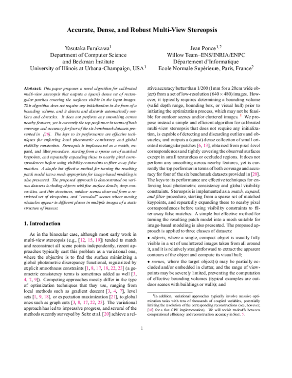 (PDF) Accurate, Dense, and Robust Multiview Stereopsis